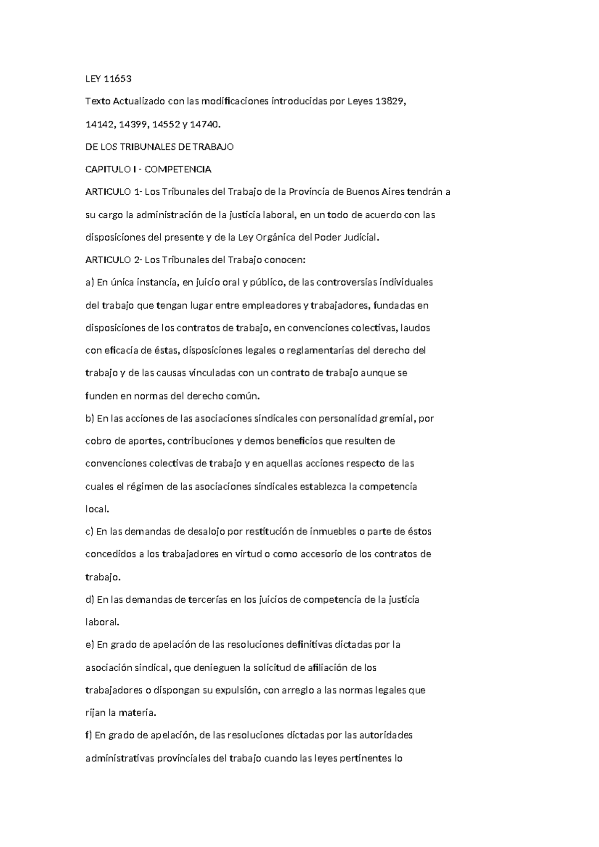 LEY 11653: Actualización y Modificaciones en Derecho Laboral - Studocu