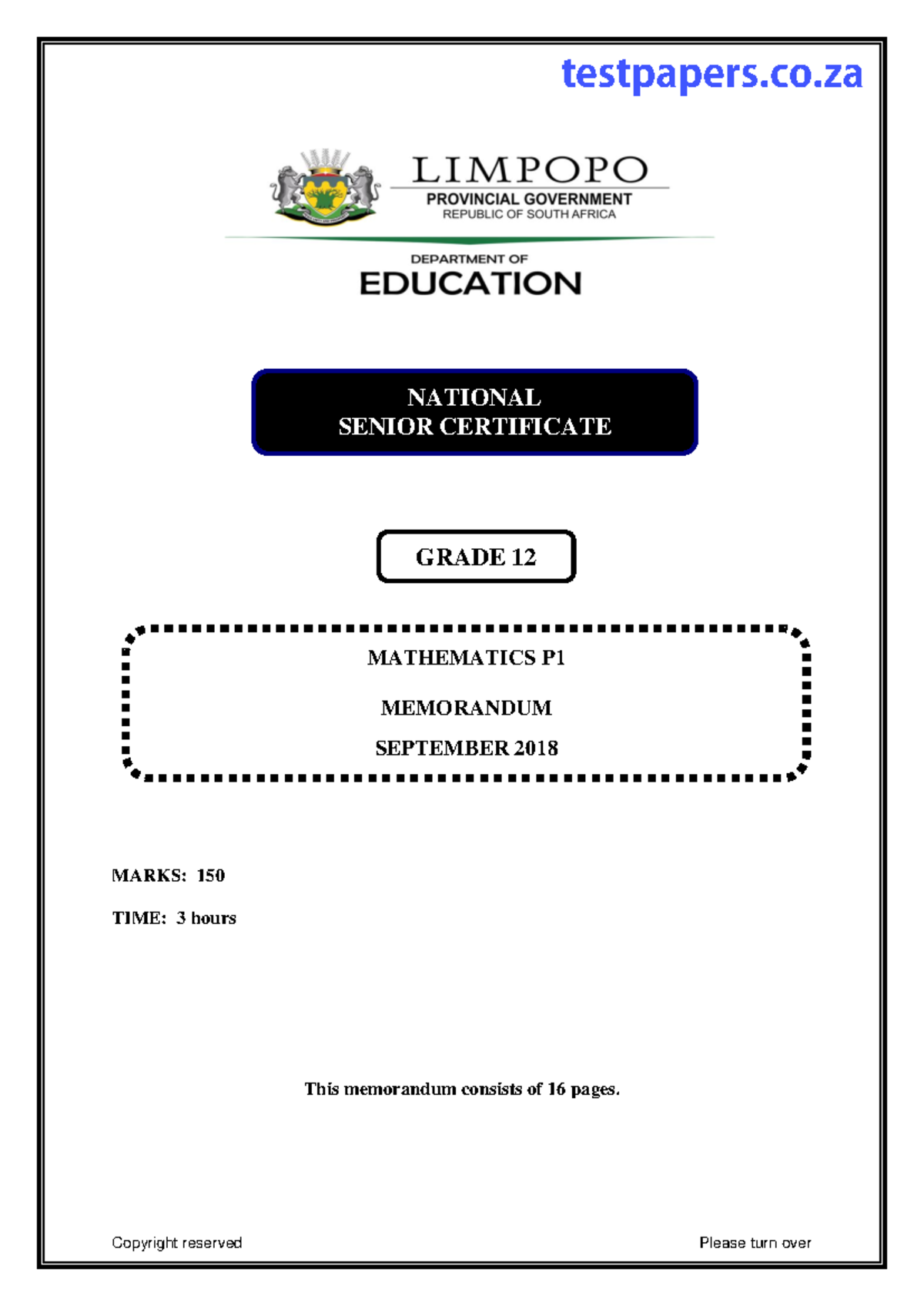 2018 Grade 12 Mathematics P1 Trial Exam Memorandum - Studocu