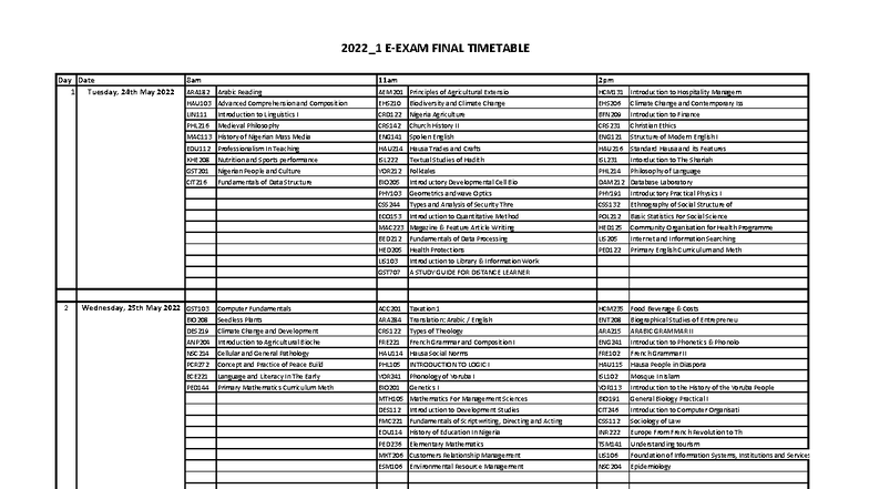2022_1 FINAL EXAM TIMETABLE for NOUN Students - Studocu