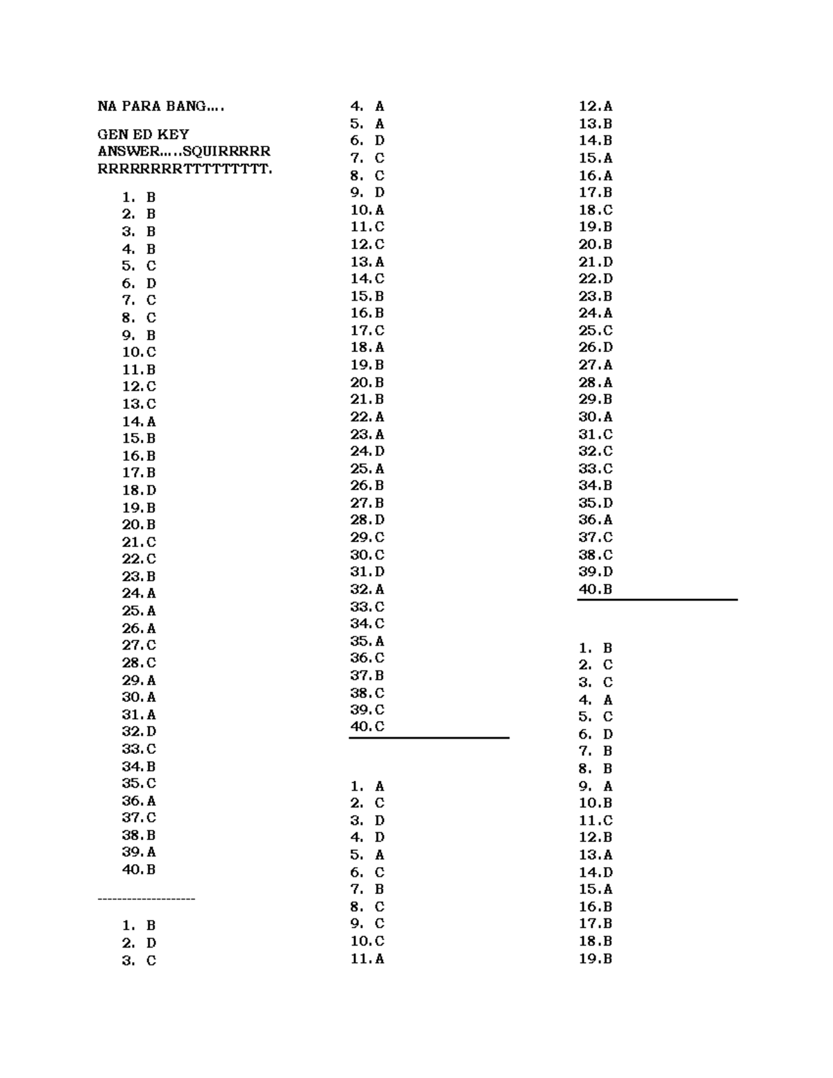 GEN ED Answer Key: NA PARA BANG… - Studocu