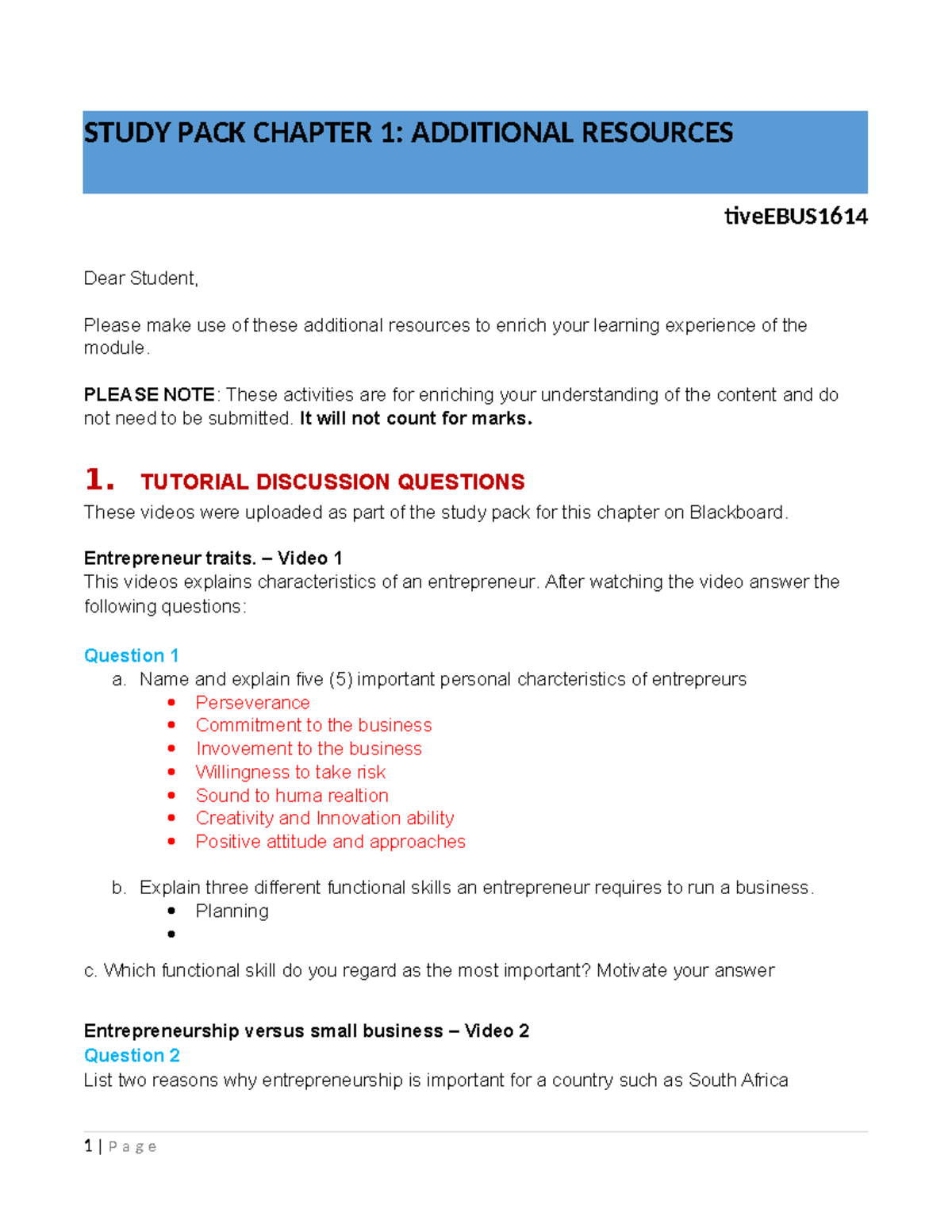 EBUS1614 Study Pack: Chapter 1 Additional Resources - Studocu