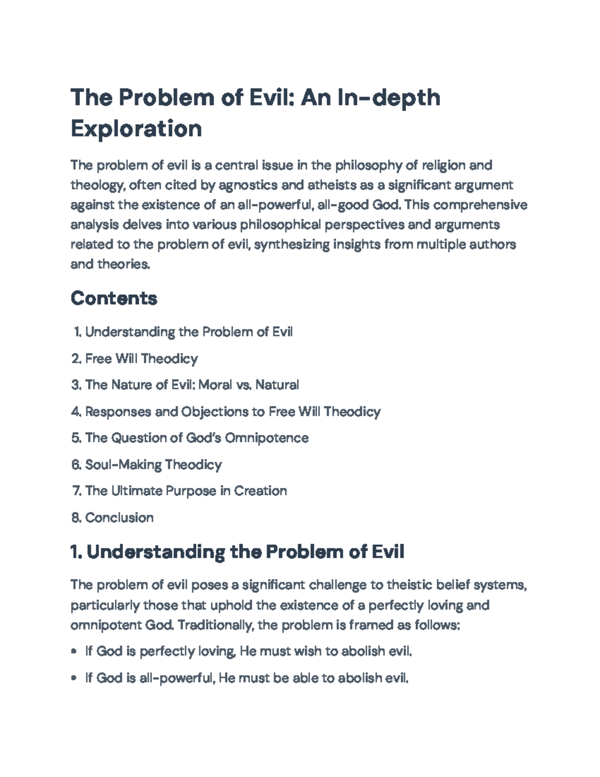 The Problem of Evil: Analyzing Free Will Theodicy and Moral ...