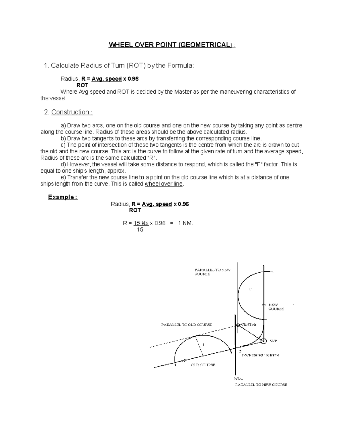 Wheel Over Point Calculation (GEOMETRICAL) for ECDIS - Studocu