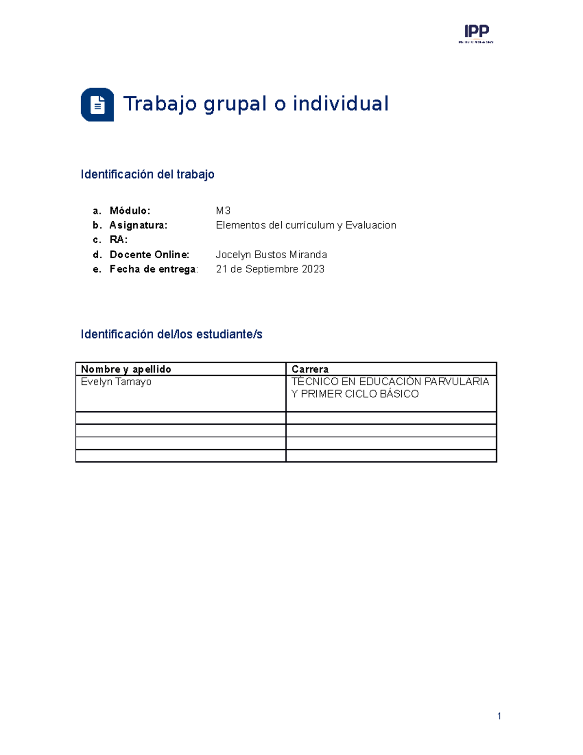 Elementos del Currículum y Evaluación - TG M3 por Evelyn Tamayo - Studocu