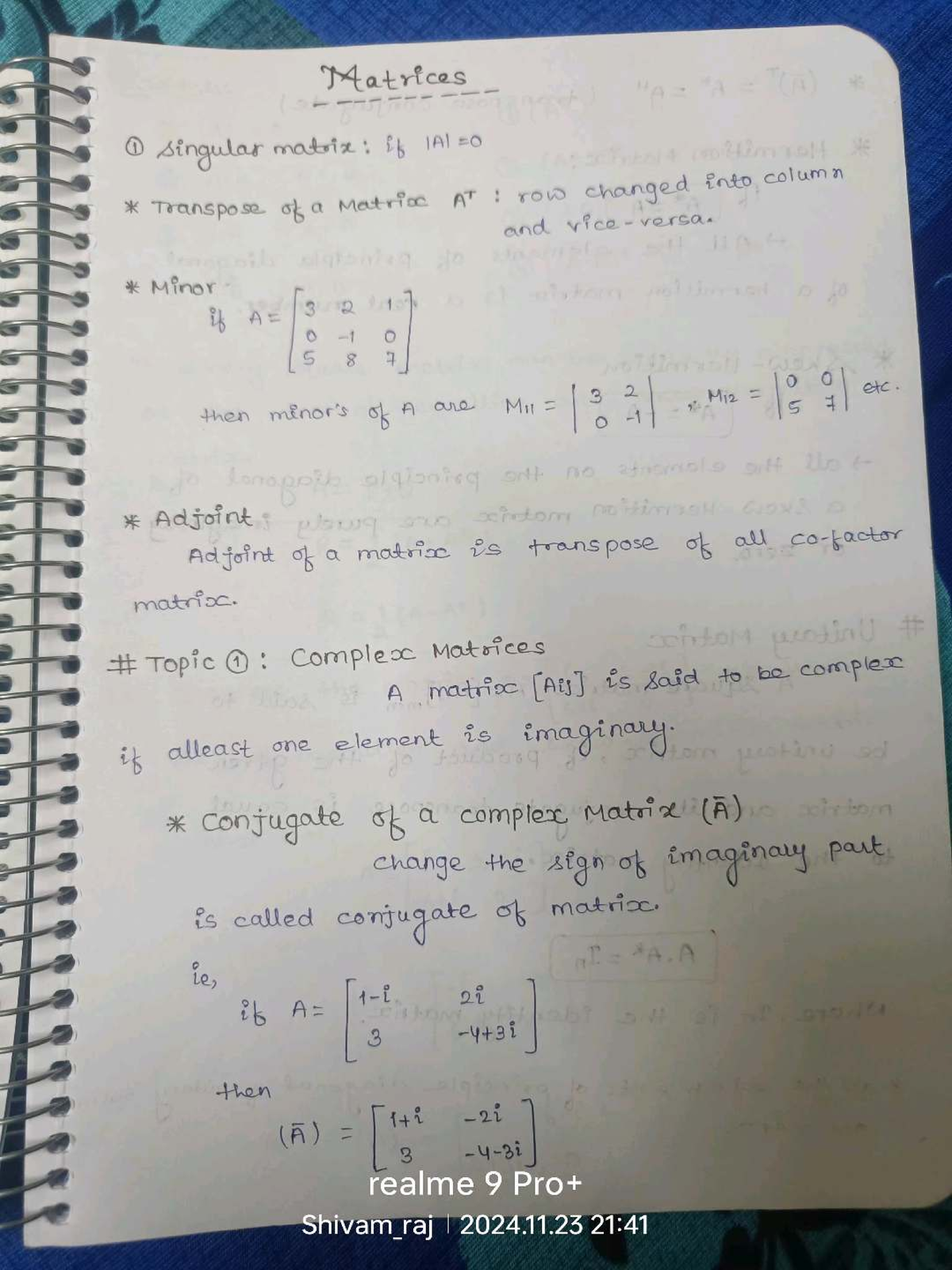 Matrices 1: Complex and Hermitian Matrices - Notes for MATH101 - Studocu