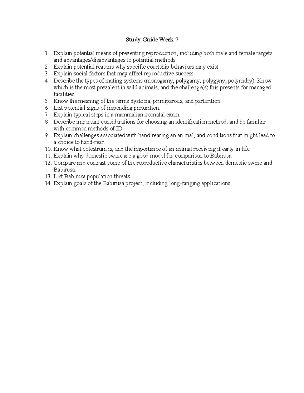 Reproductive Management Study Guide - Week 7 Overview - Studocu