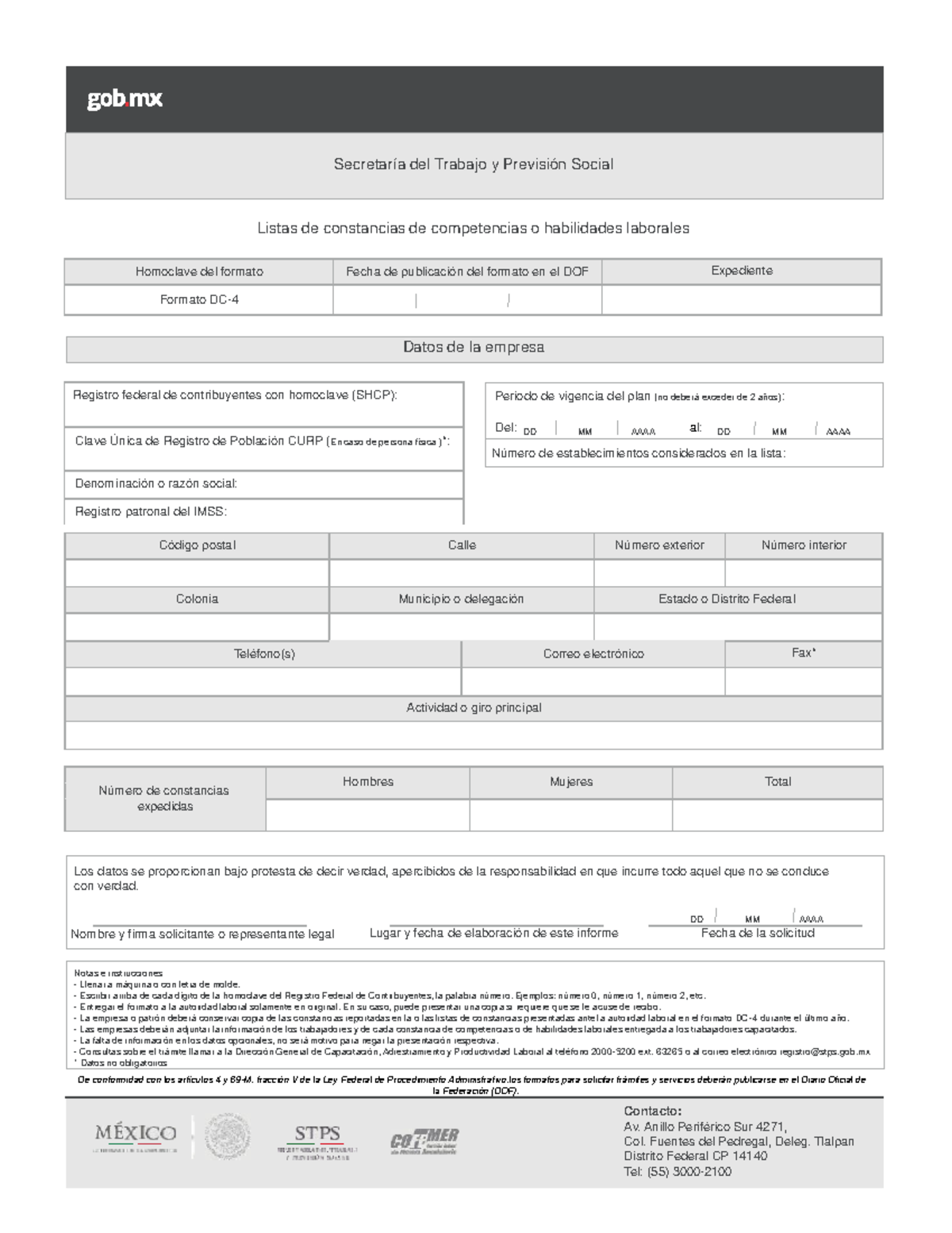 Listas de Constancias de Competencias Laborales - STPS Formato DC4 - Studocu