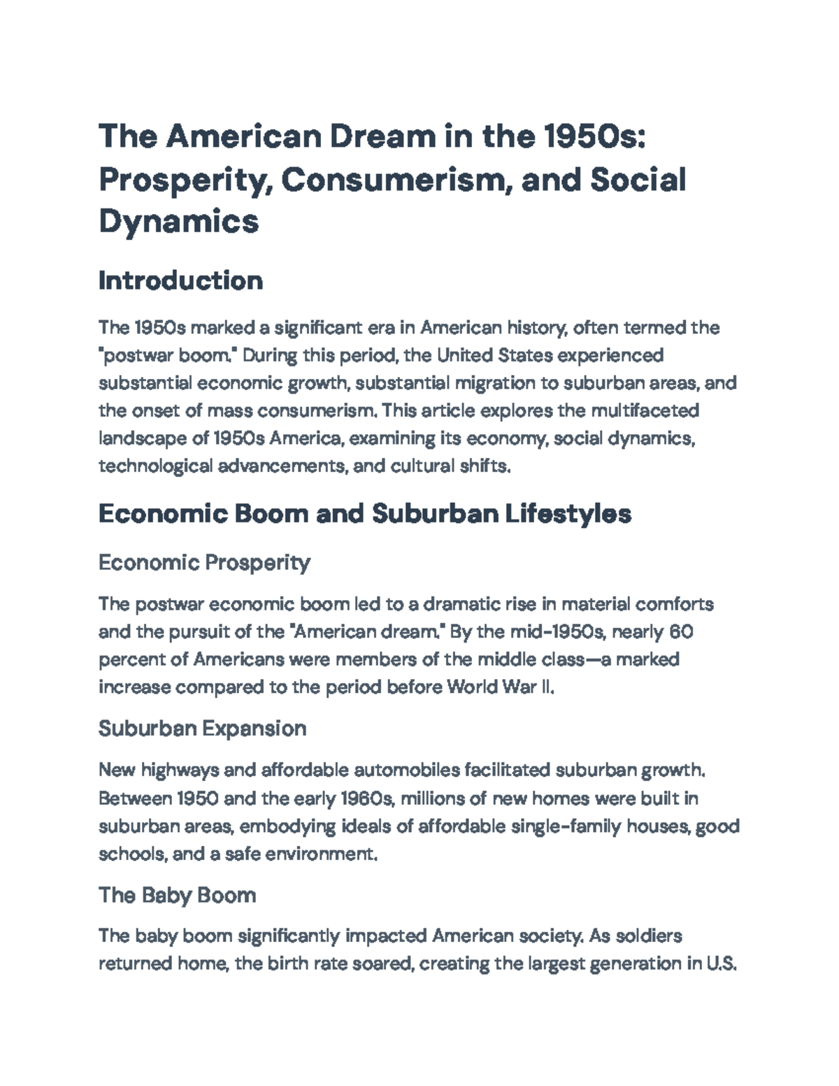 The American Dream in the 1950s: Prosperity and Social Dynamics ...