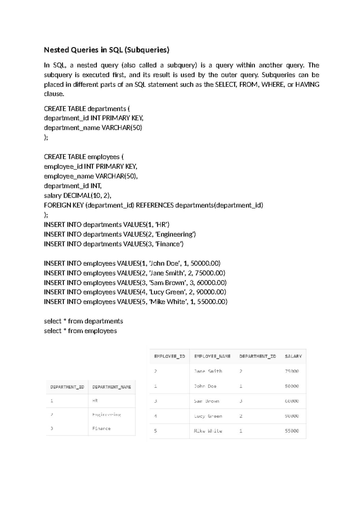 SQL Nested Queries, GRANT & REVOKE Statements Overview - Studocu