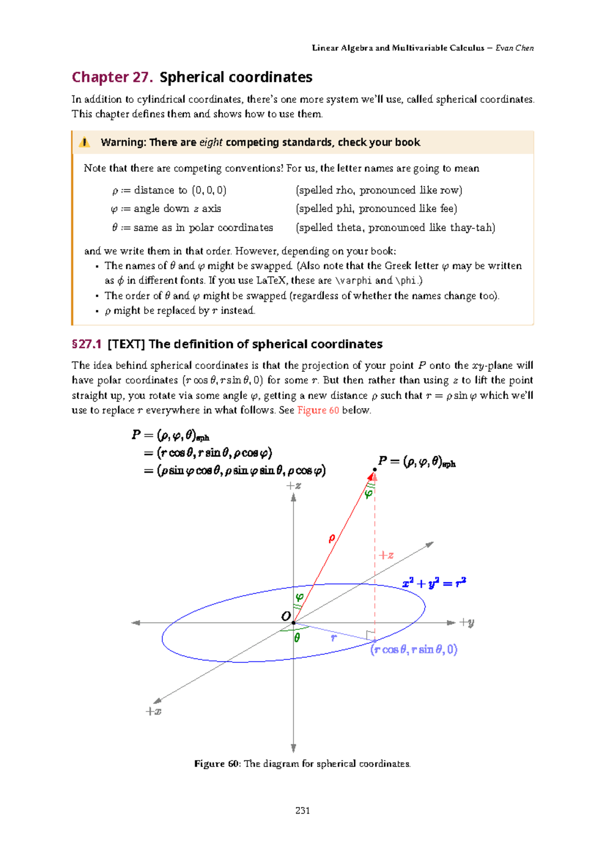 Linear Algebra & Multivariable Calculus: Spherical Coordinates (Ch 27 ...