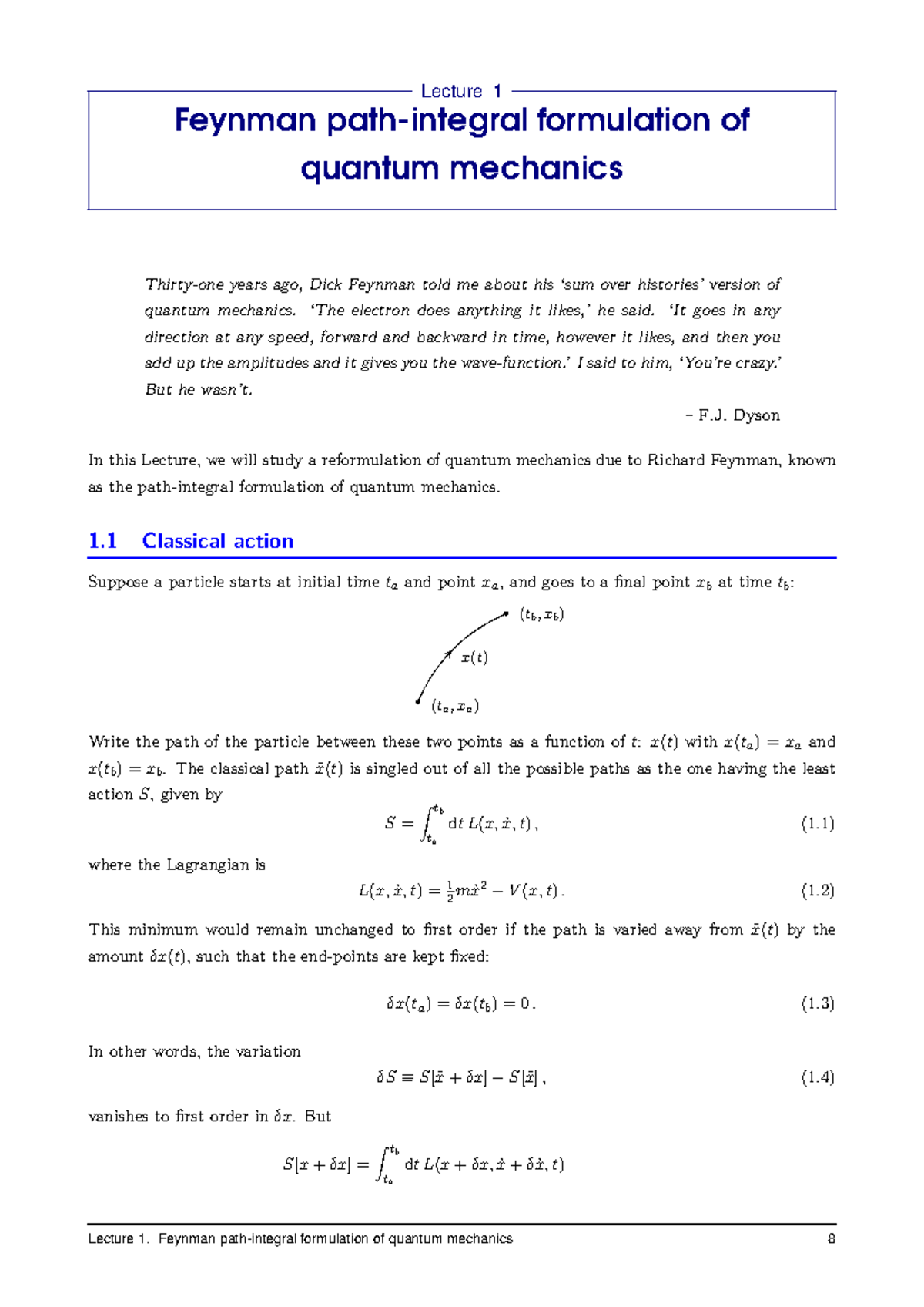 Lecture 1: Feynman Formulation of Quantum Mechanics - Studocu