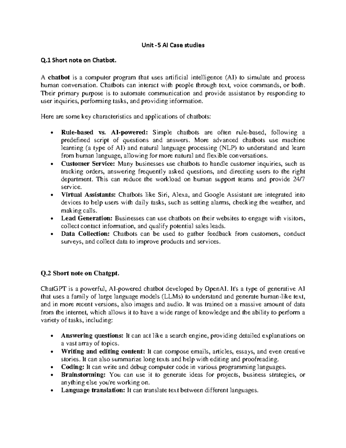 Unit AI Case Studies: Chatbots, ChatGPT, and Recommendation Algorithms ...