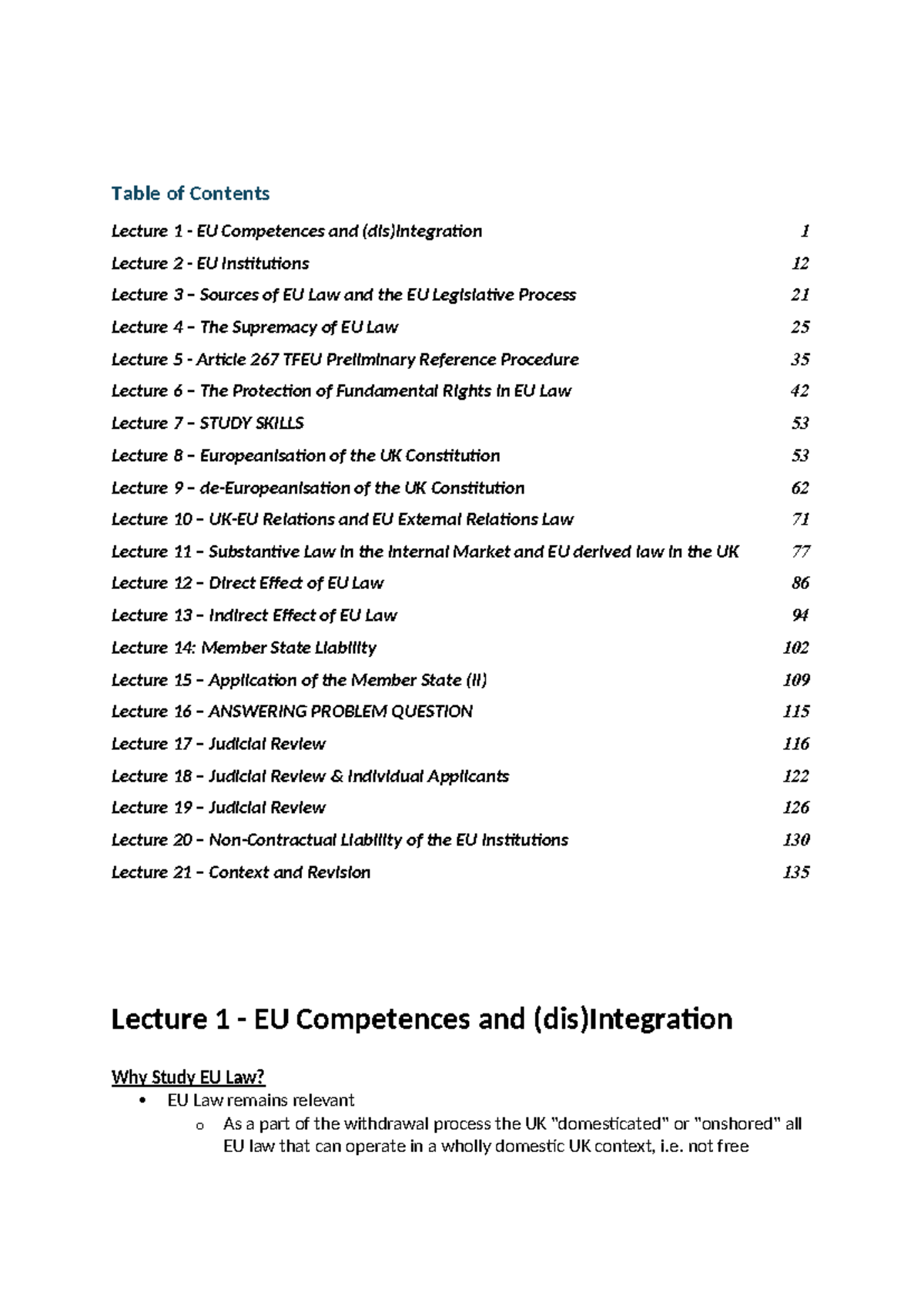 Final Notes on EU Law: Competences, Institutions, and Integration ...