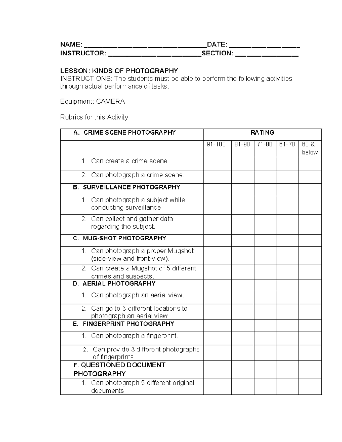 KINDS OF PHOTOGRAPHY Lesson Format for Students - Studocu