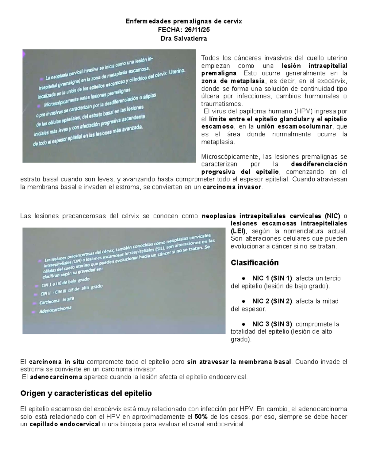 Enfermedades Premalignas del Cérvix: Clasificación y Diagnóstico - Studocu