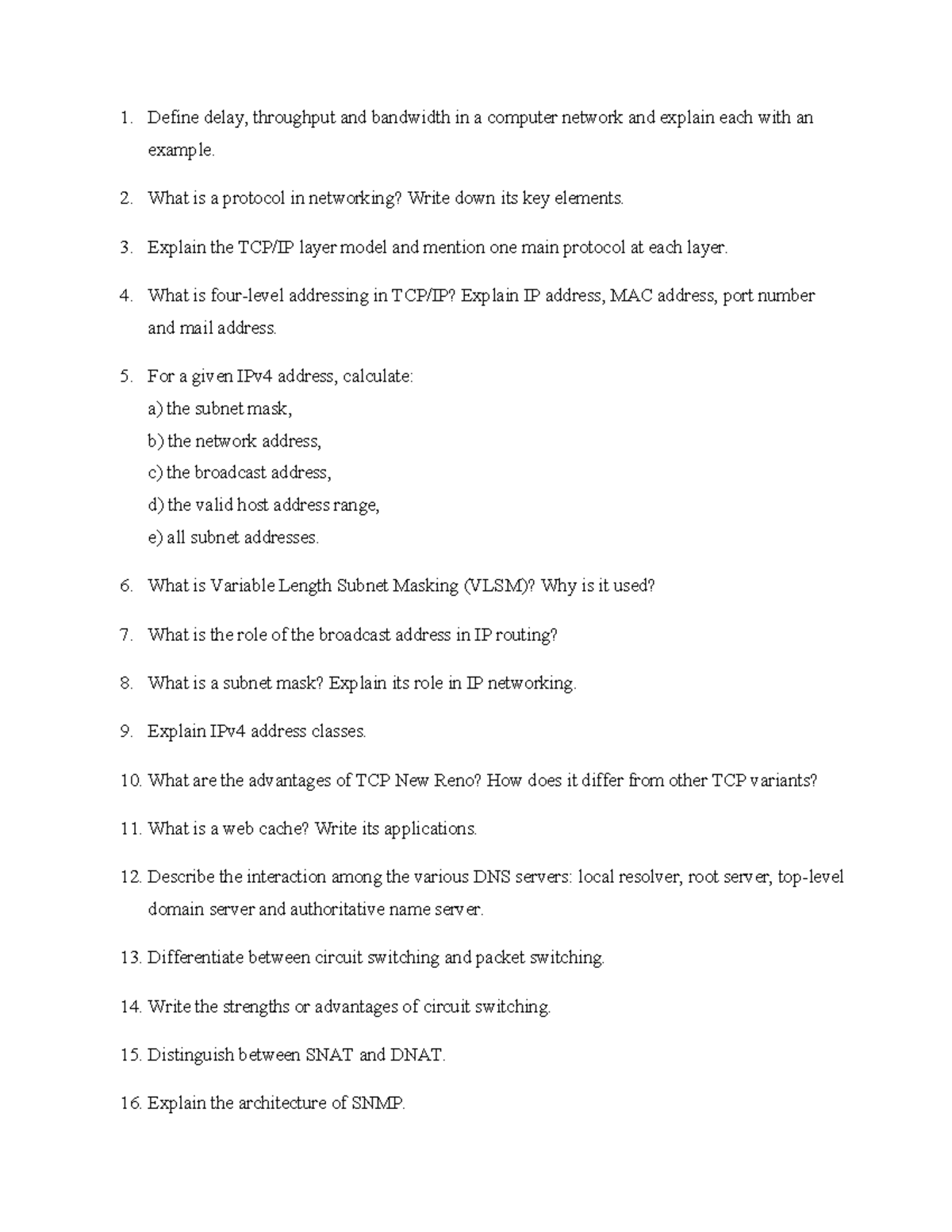 FEC Question Set: Networking Concepts and Protocols Overview - Studocu