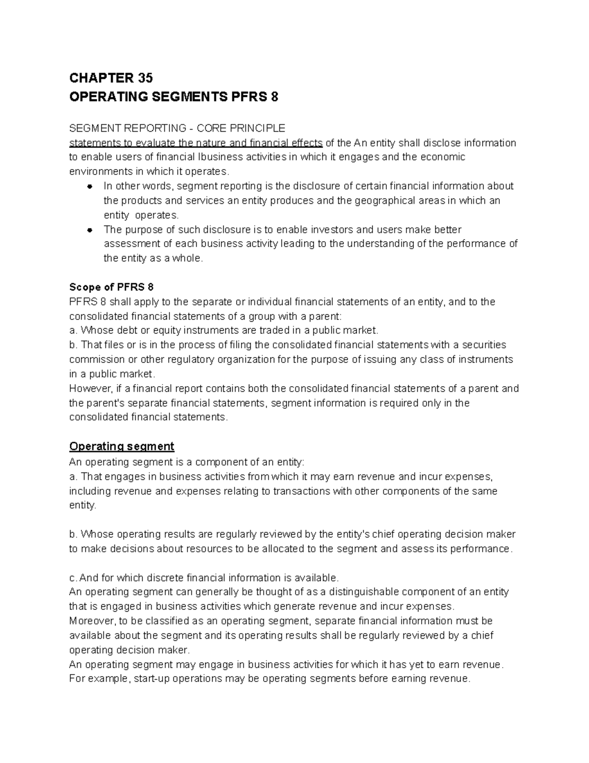 PFRS 8 Operating Segments - CHAPTER 35 OPERATING SEGMENTS PFRS 8 SEGMENT REPORTING - CORE ...