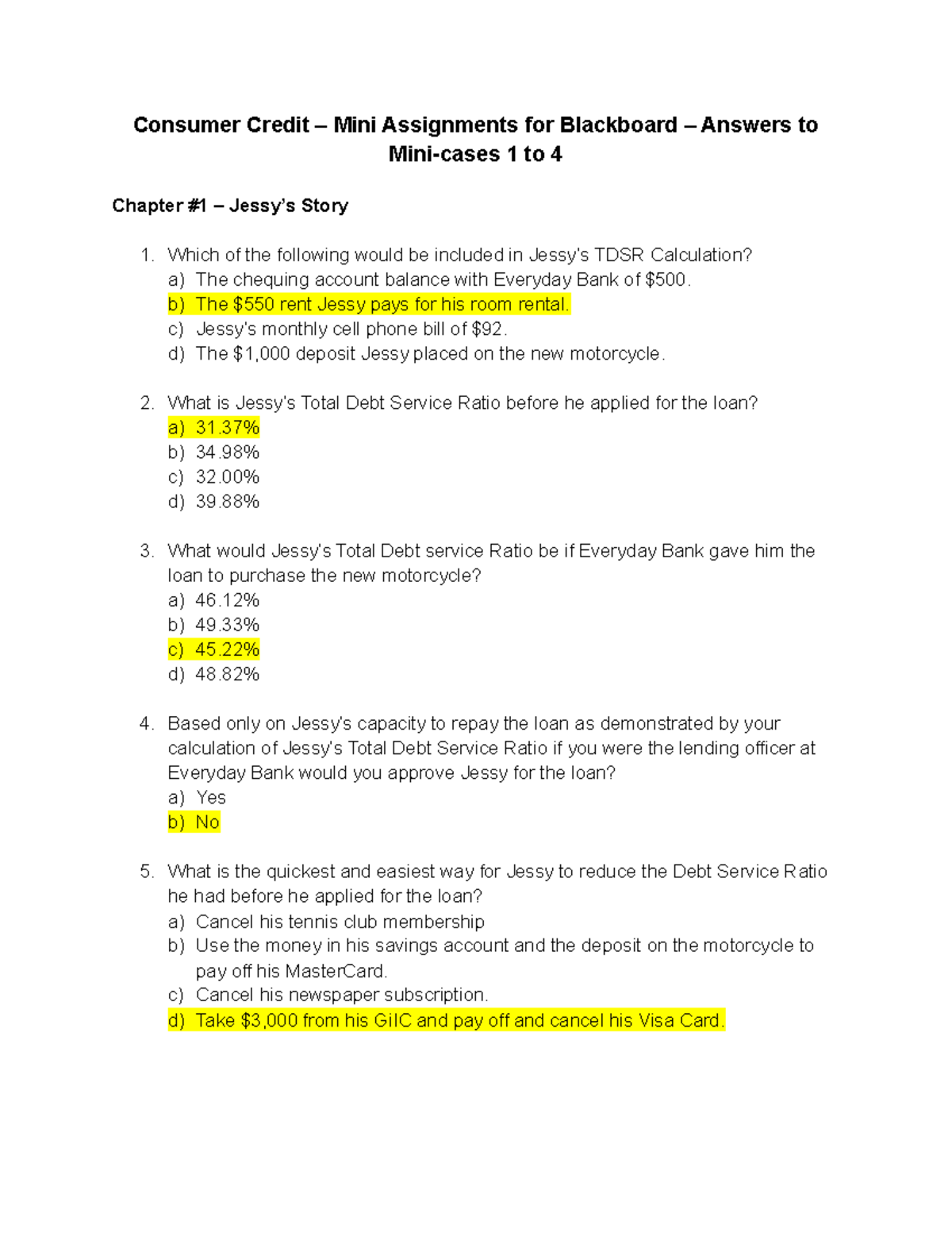 Mini Assignments for Consumer Credit: Chapters 1-4 Analysis - Studocu