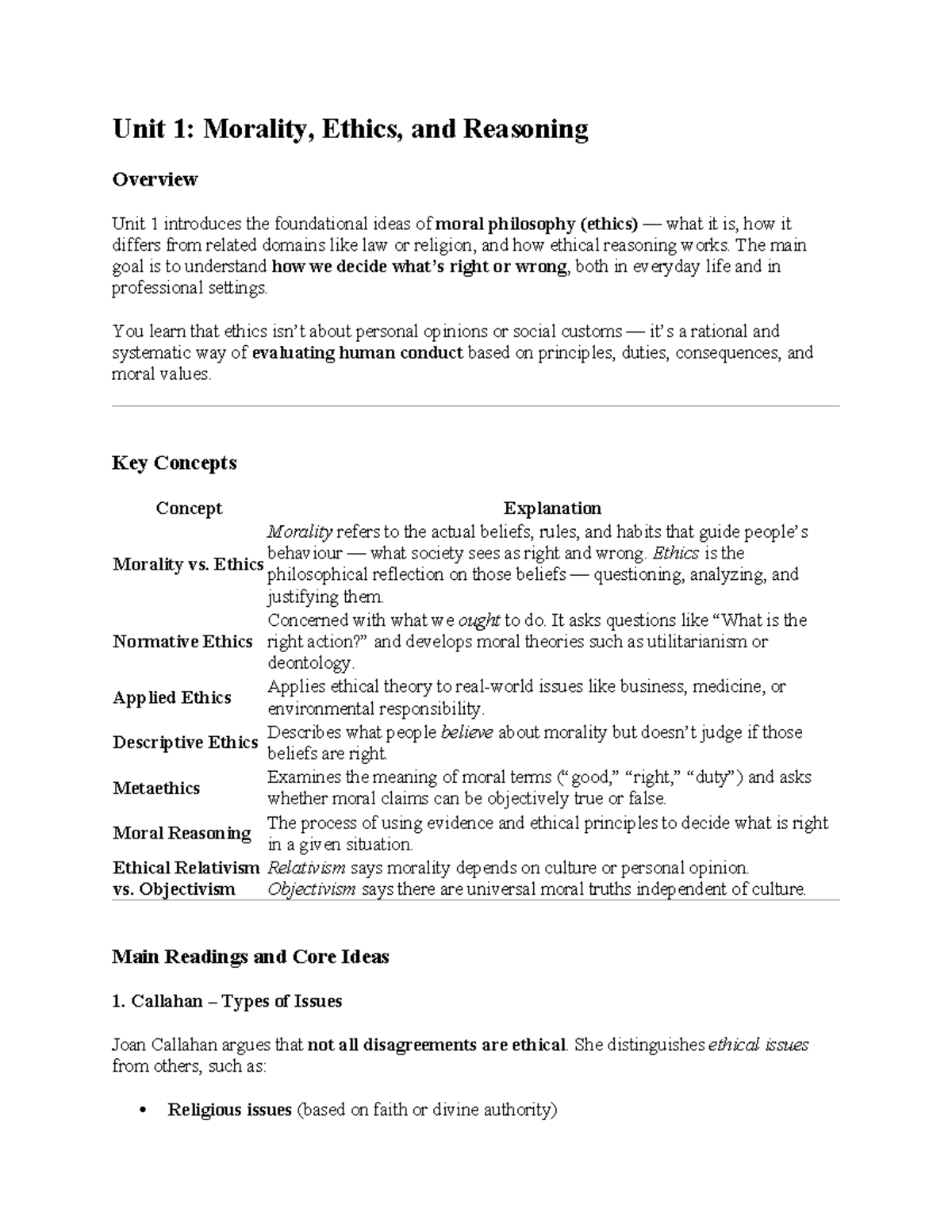 Study Guide for Ethics and Morality (Units 1-3) - Studocu