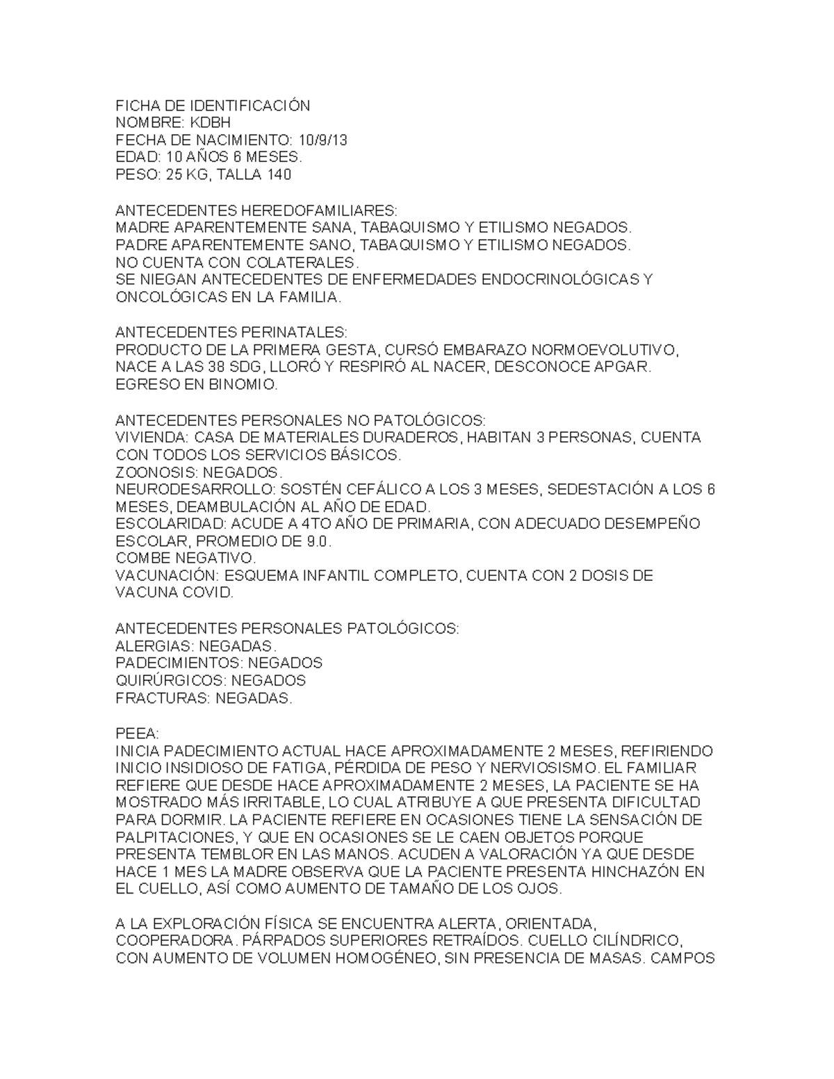 Caso Clínico Endocrino: Evaluación de Paciente KDBH - Studocu