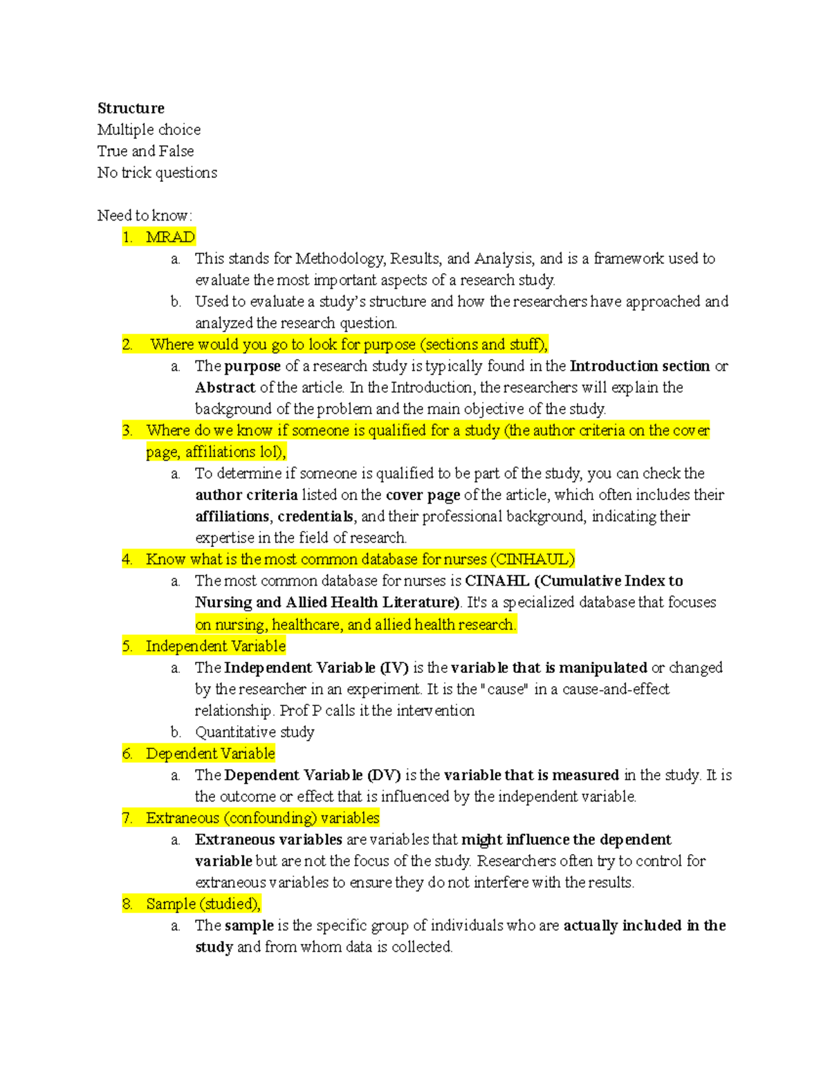 Nursing Research Study Guide Quiz 1: Key Concepts & MRAD Framework ...
