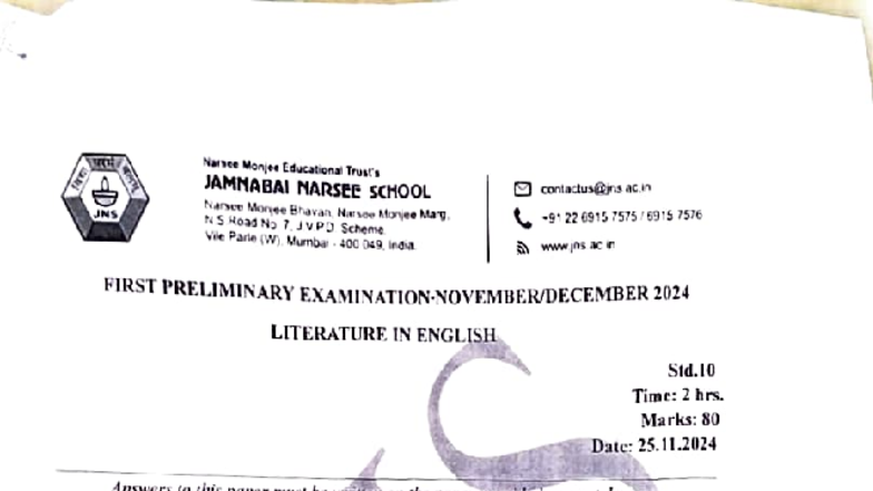 JNS Literature Preliminary Exam 1 - Question Paper - Nov/Dec 2024 - Studocu