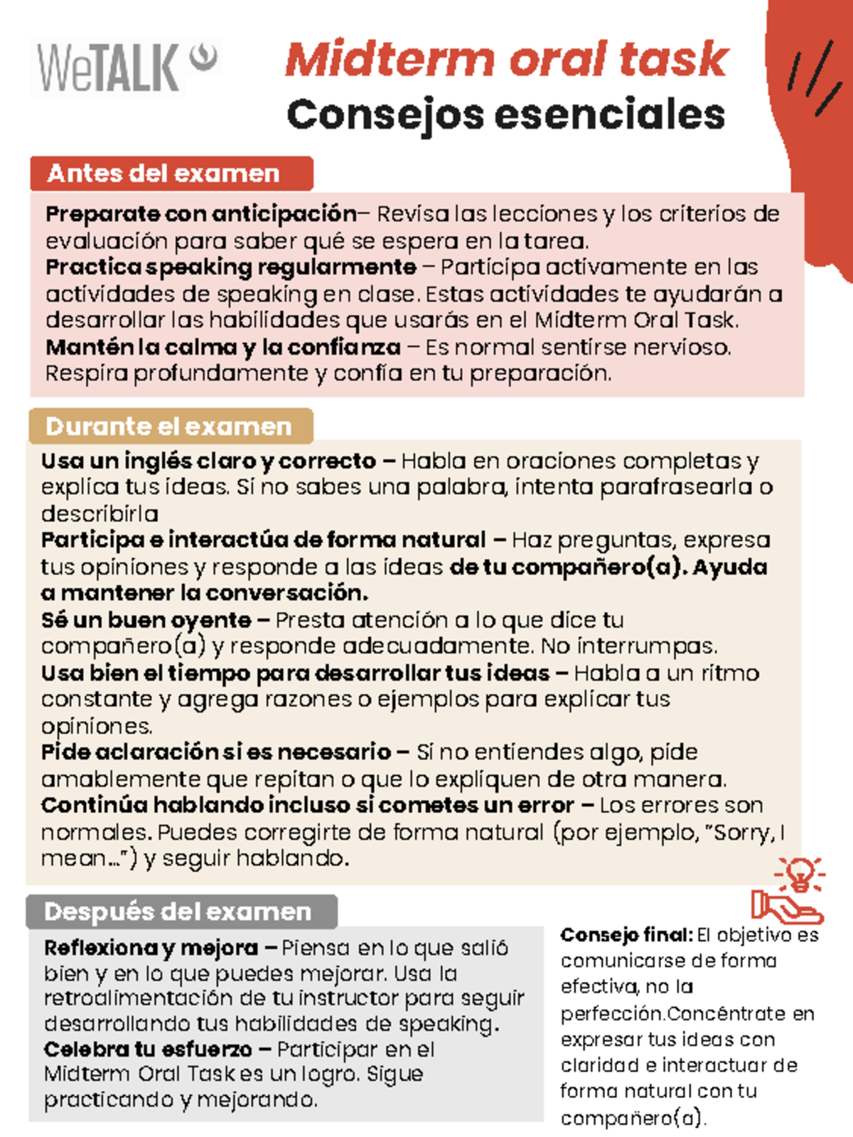 Midterm Oral Task: Consejos Esenciales para el Éxito - Studocu