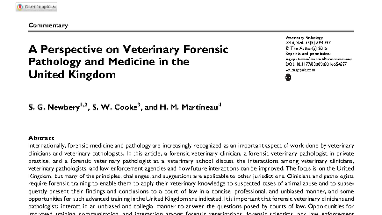 Veterinary Forensic Pathology in the UK: Insights and Challenges - Studocu