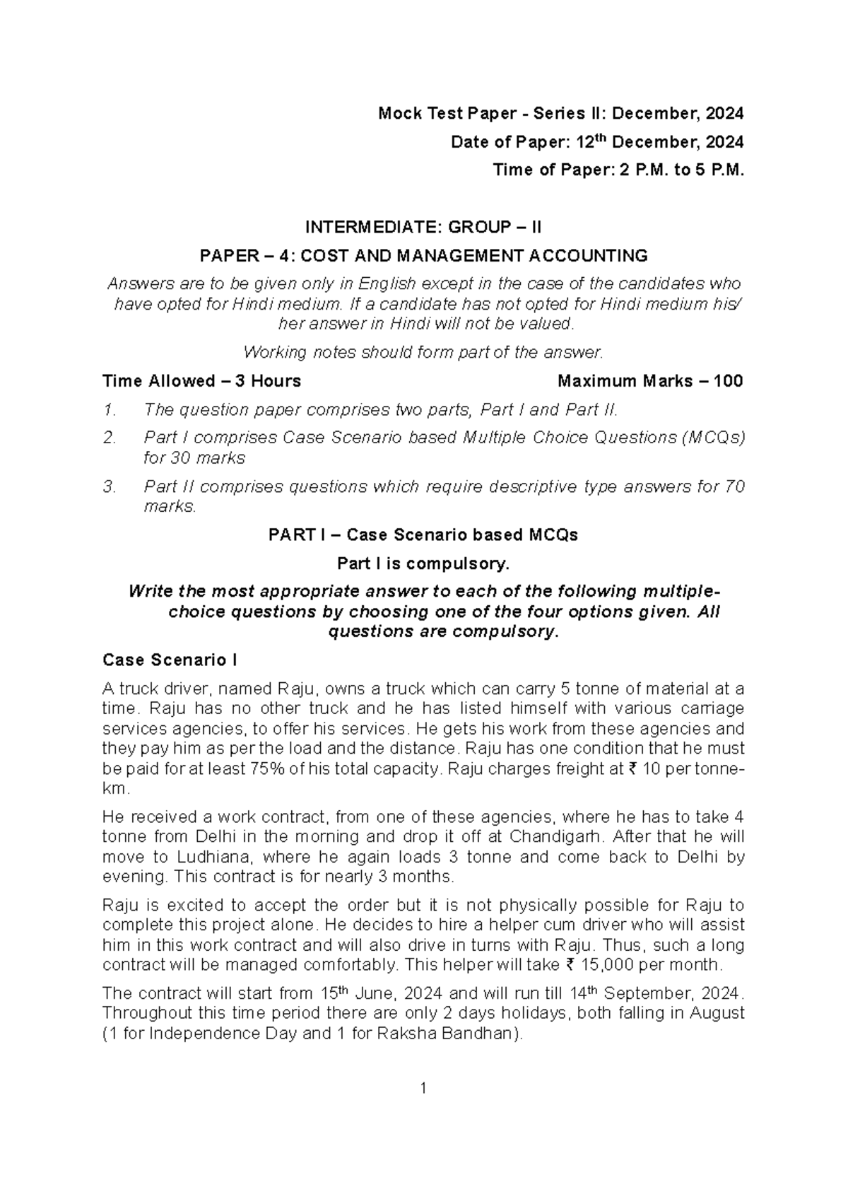 Mock Test Paper Series II: Cost & Management Accounting - MTP 40 - Studocu