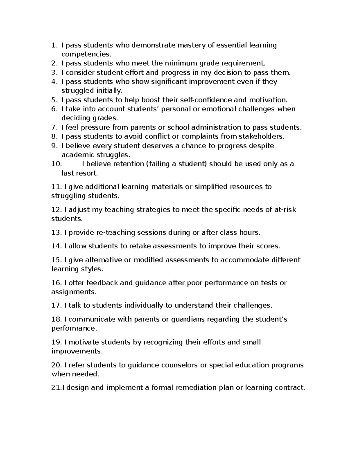Questionnaire on Student Assessment and Support Strategies - Studocu