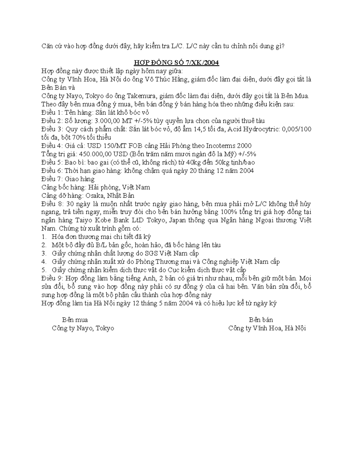 Bai-tap-kiem-tra-lc-co-ngoc-ha - Căn cứ vào hợp đồng dưới đây, hãy kiểm ...