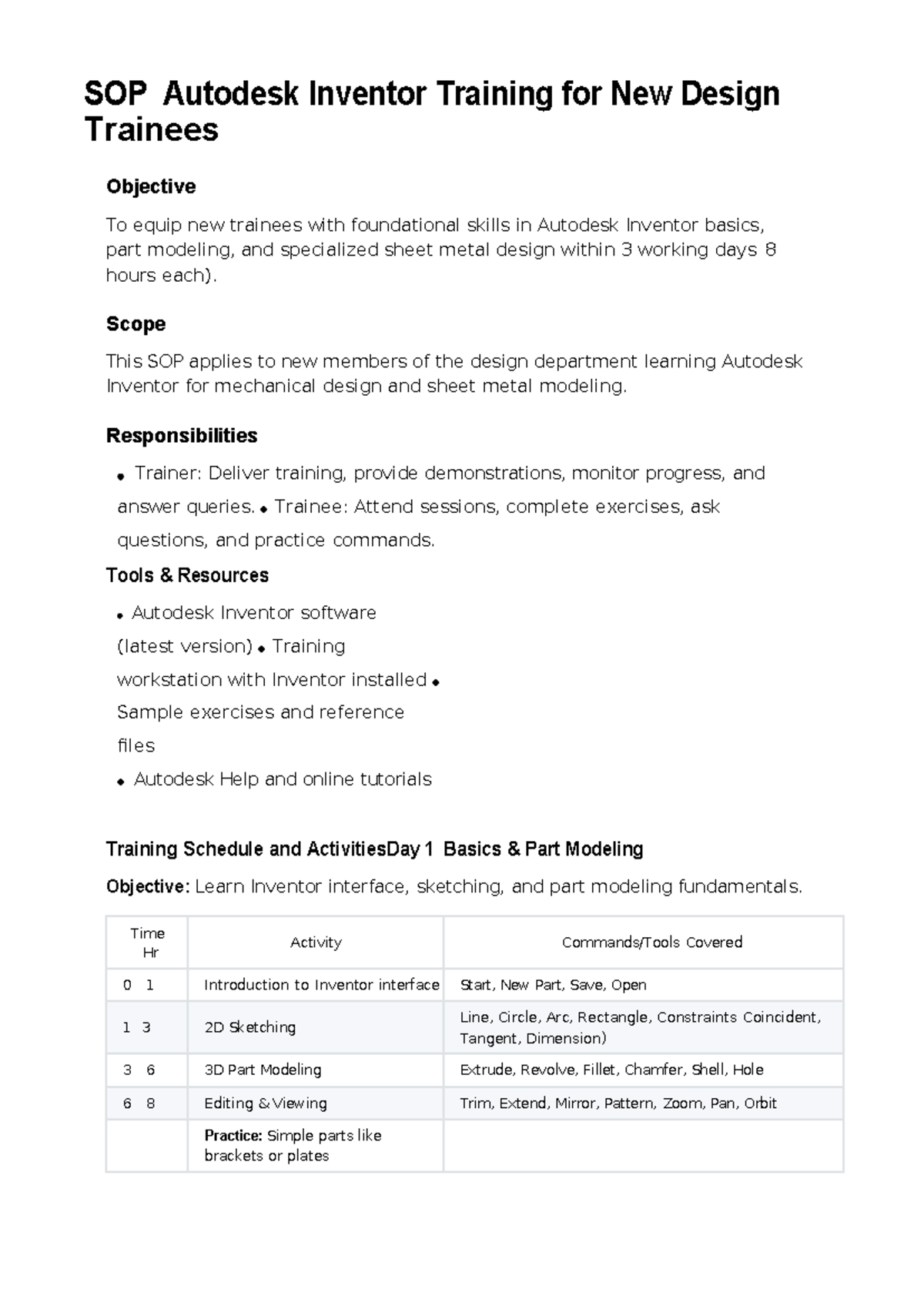 SOP: Autodesk Inventor Training for New Design Trainees - Studocu