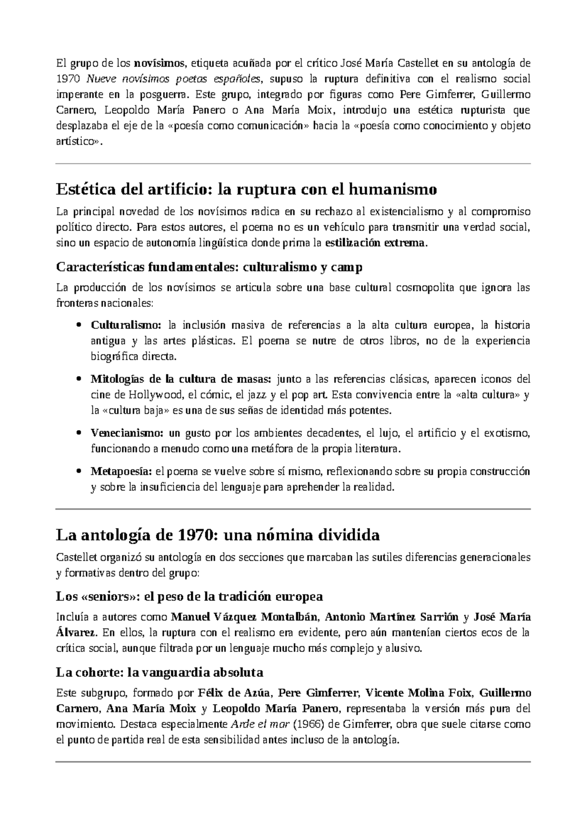 Los novísimos: Ruptura y Estética en la Poesía Española - Studocu