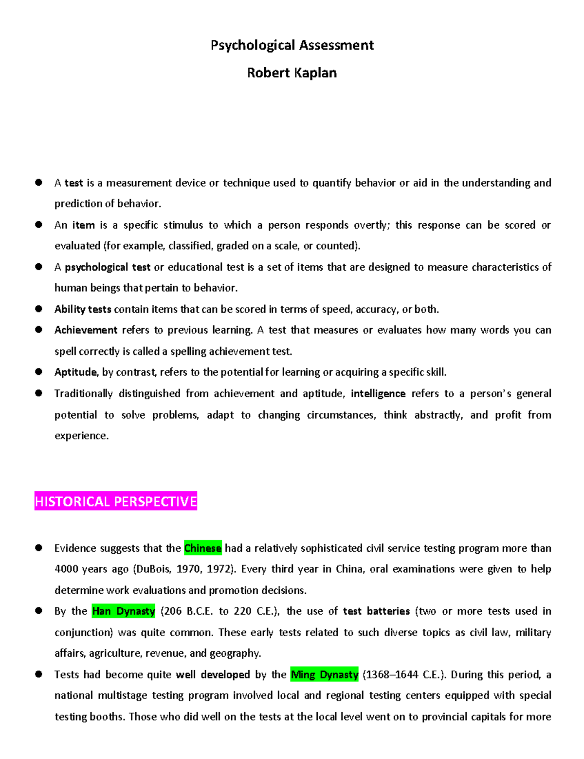 Psychological Assessment Review for Board Exams (Kaplan) - Studocu