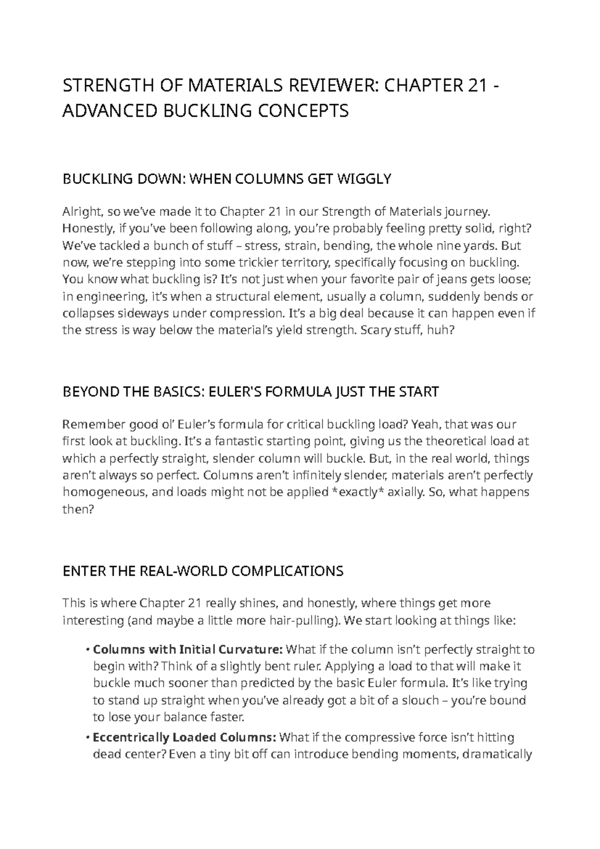 Strength of Materials (ENG101) - Chapter 21: Advanced Buckling Concepts - Studocu