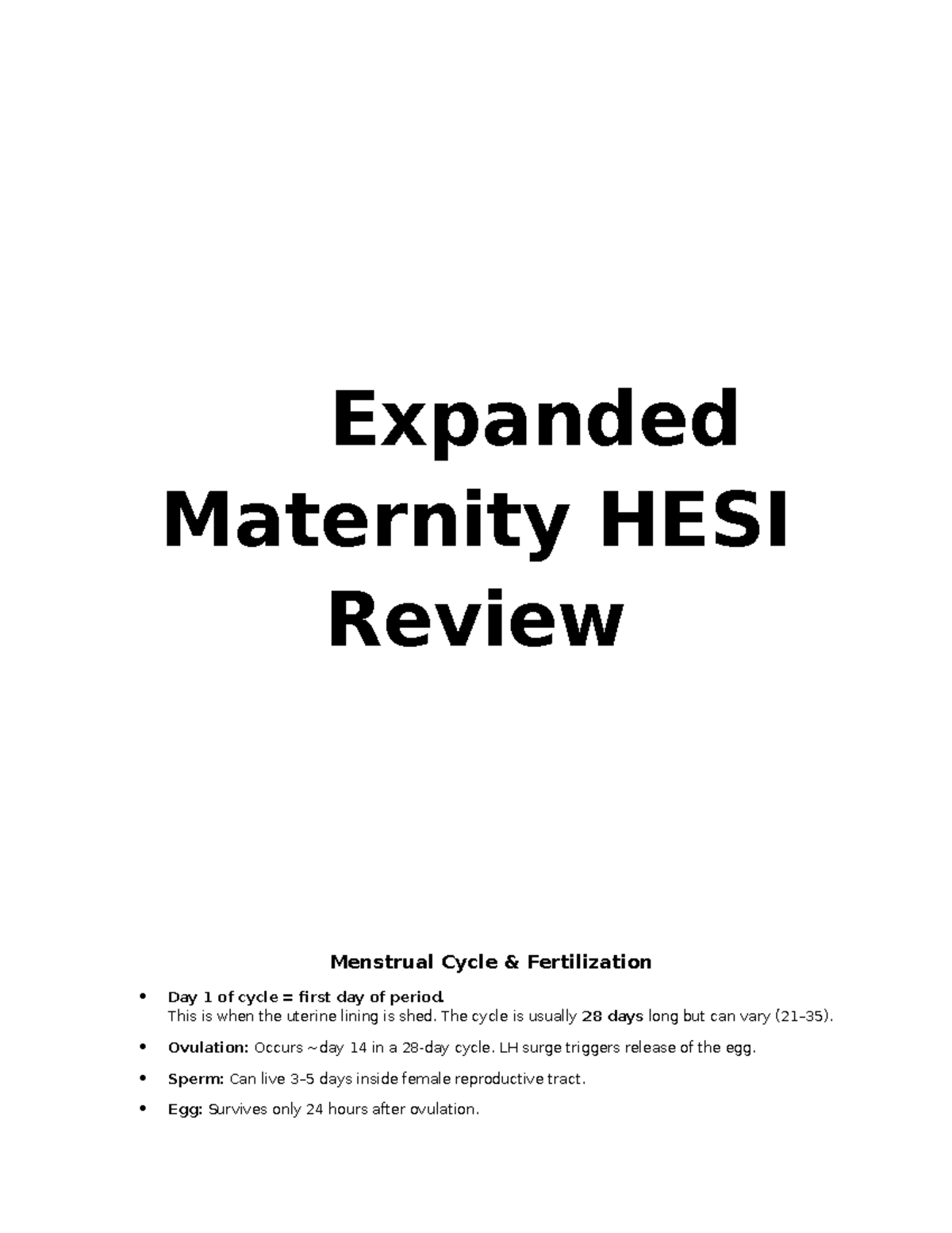 🌸 Expanded Maternity HESI Review: Menstrual Cycle & Fertilization ...