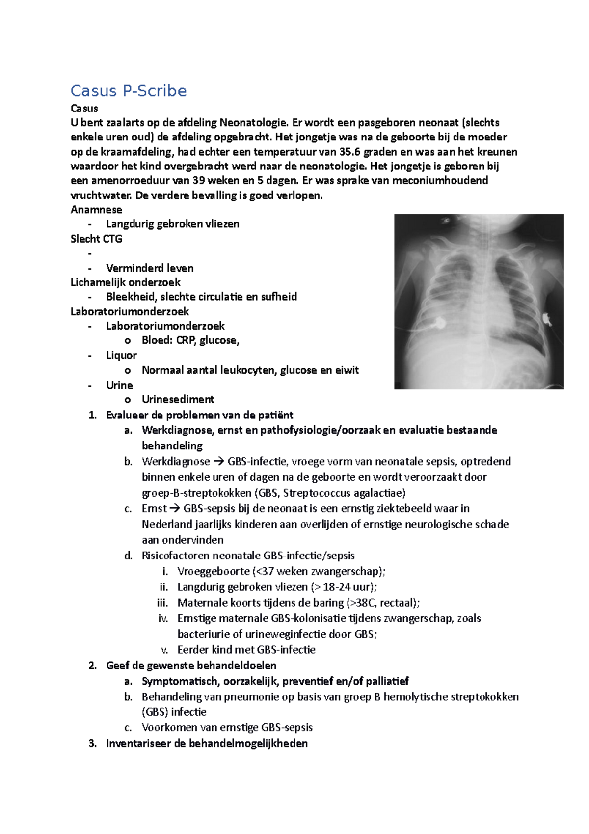 Casus P-Scribe GBS: Neonatale GBS-infectie en Behandeling - Studeersnel