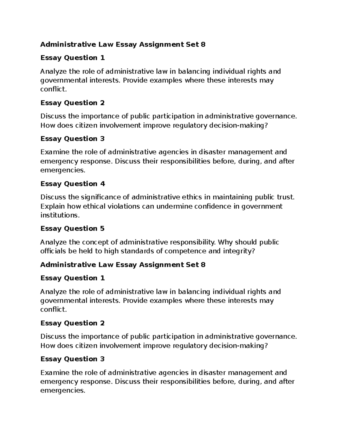 Administrative Law Essay Assignment Set 8: Key Questions & Analysis ...