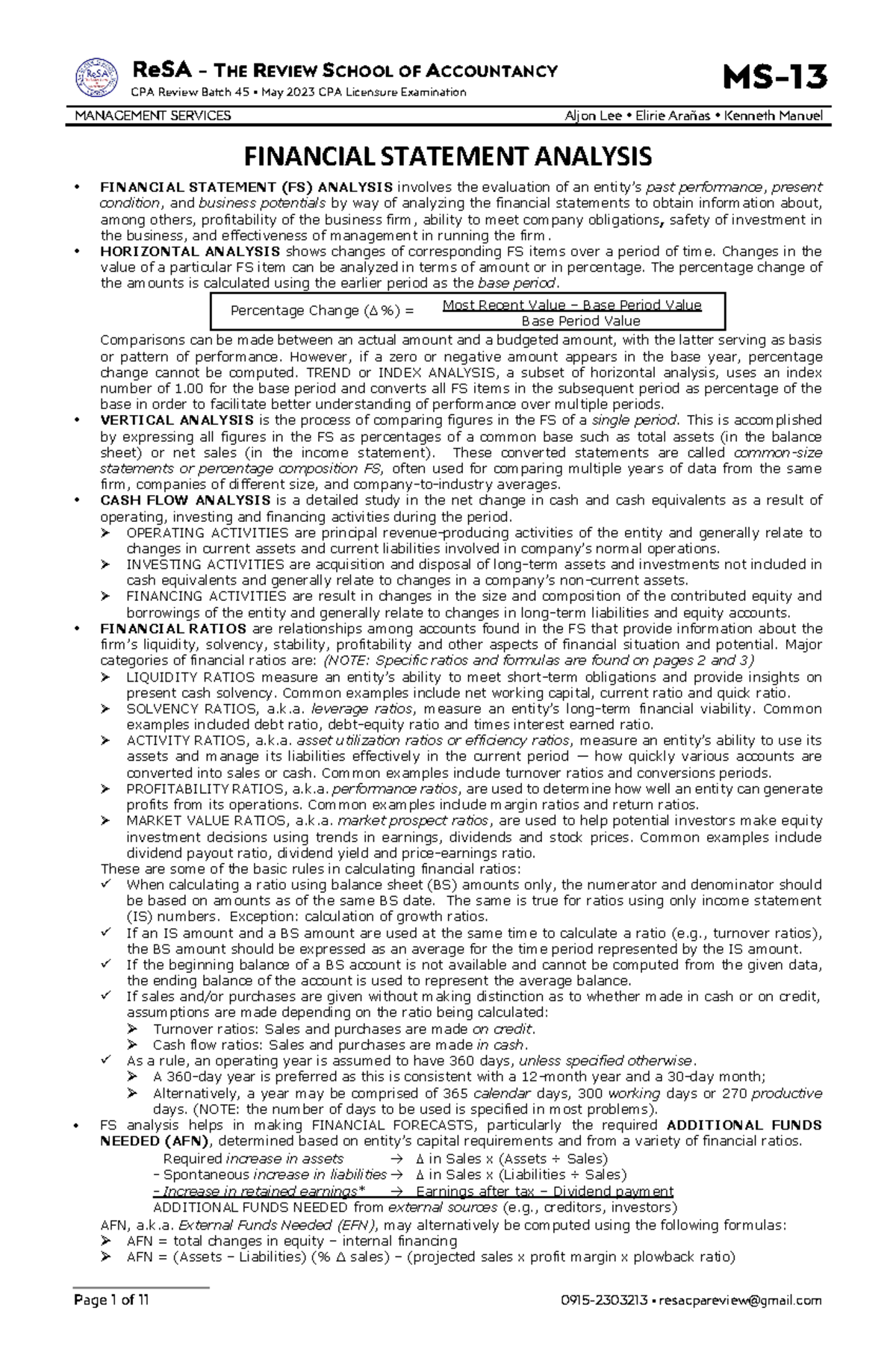 MS-13 Financial Statement Analysis: Key Concepts & Ratios Overview - Studocu