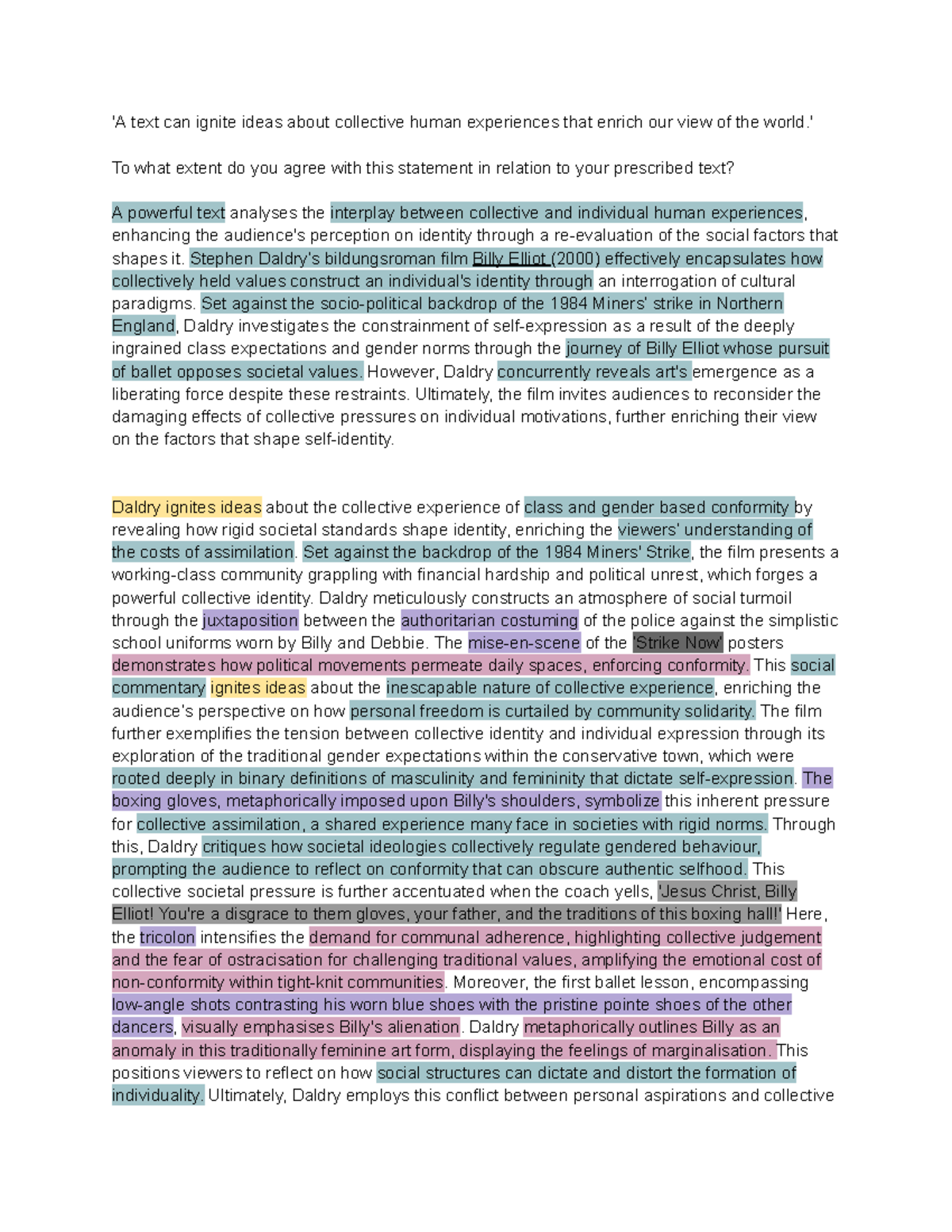 Billy Elliot (Sample Essay): Exploring Collective vs. Individual ...