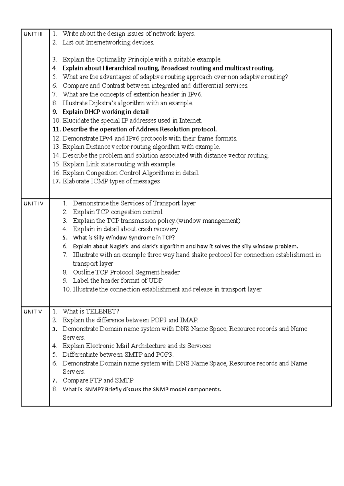 Unit 3, 4 & 5 CN Questions: Network Layers, Transport Layer & DNS - Studocu