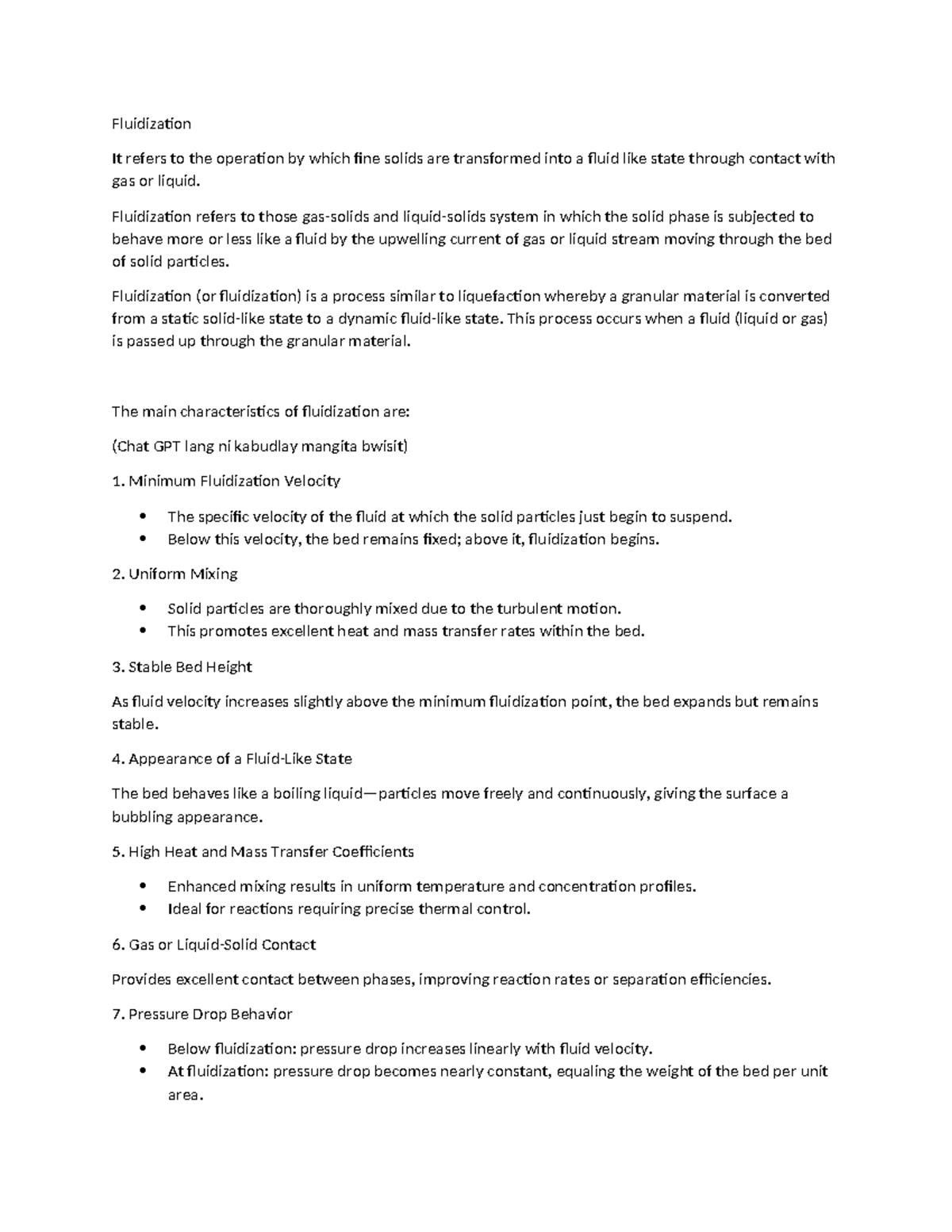Fluidization Process: Characteristics and Key Features Explained - Studocu