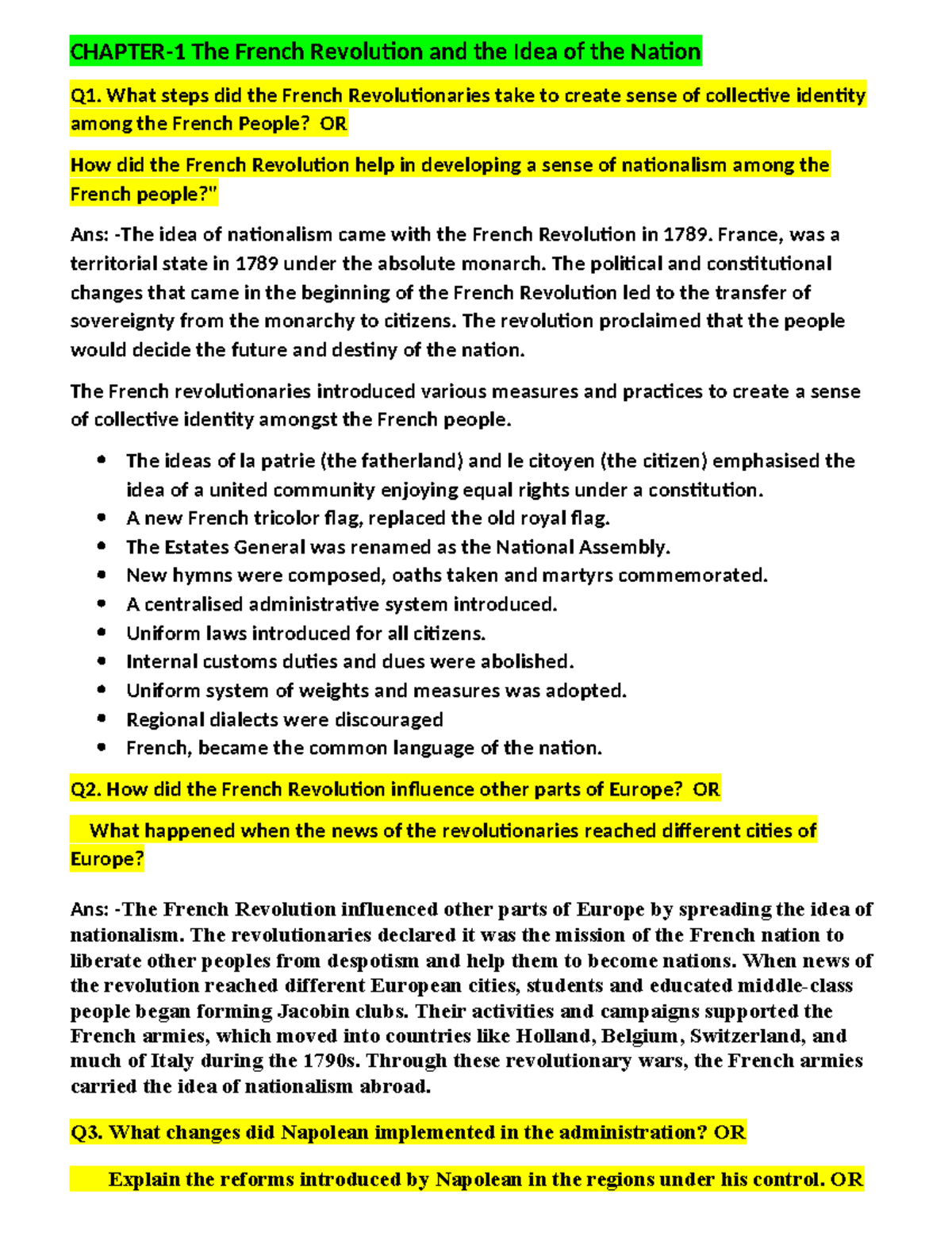 Nation-Europe - Chapter 1 & 2 Notes: The French Revolution and ...