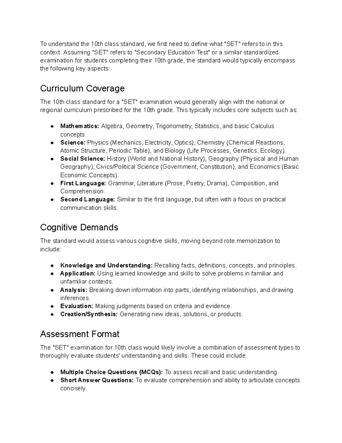 10th Class Standard Overview: Curriculum & Assessment Insights - Studocu