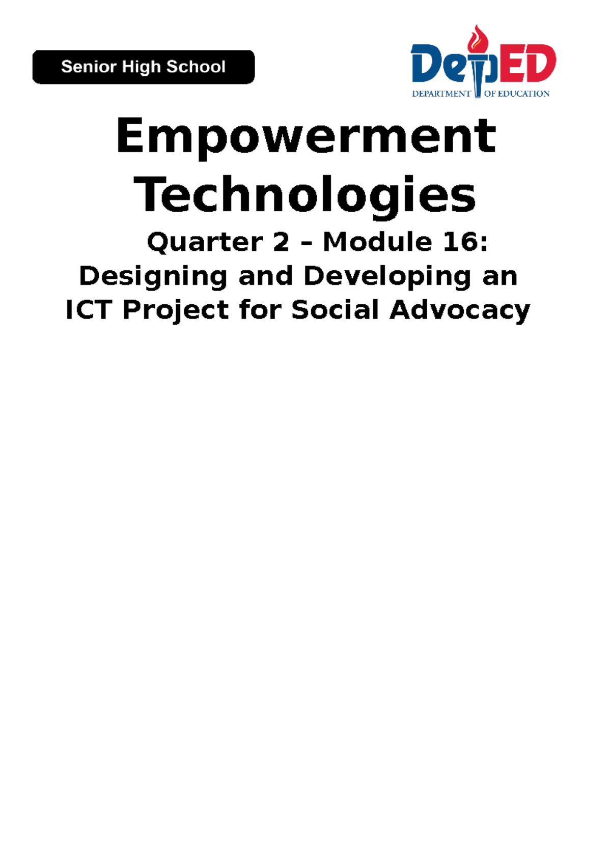 Empowerment Tech Q2 M16: Developing an ICT Project for Advocacy - Studocu