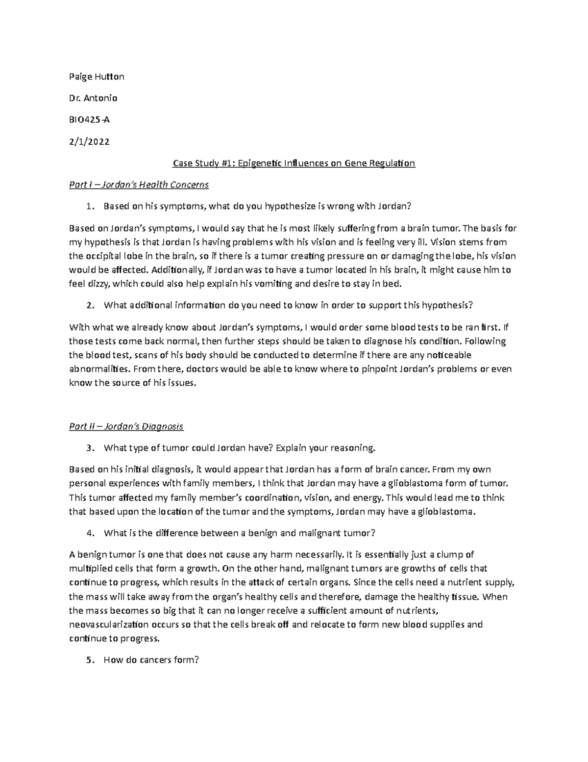BIO425 Case Study 1 - Paige Hutton Dr. Antonio BIO425-A 2/1/ Case Study ...