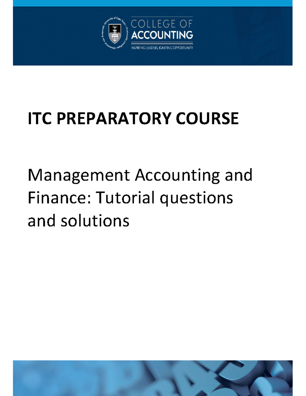 ITC Preparatory Course MAF: Comprehensive Tutorial Questions ...