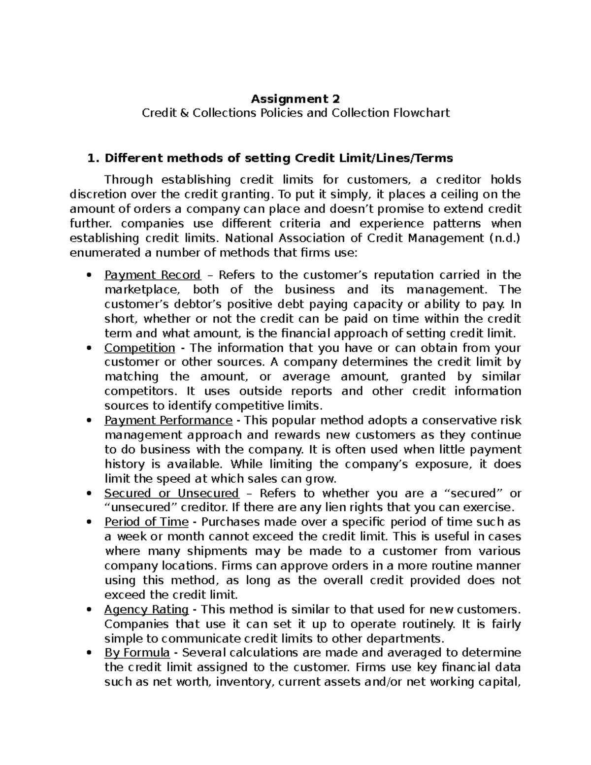 Credit management 2 - Assignment 2 Credit & Collections Policies and ...