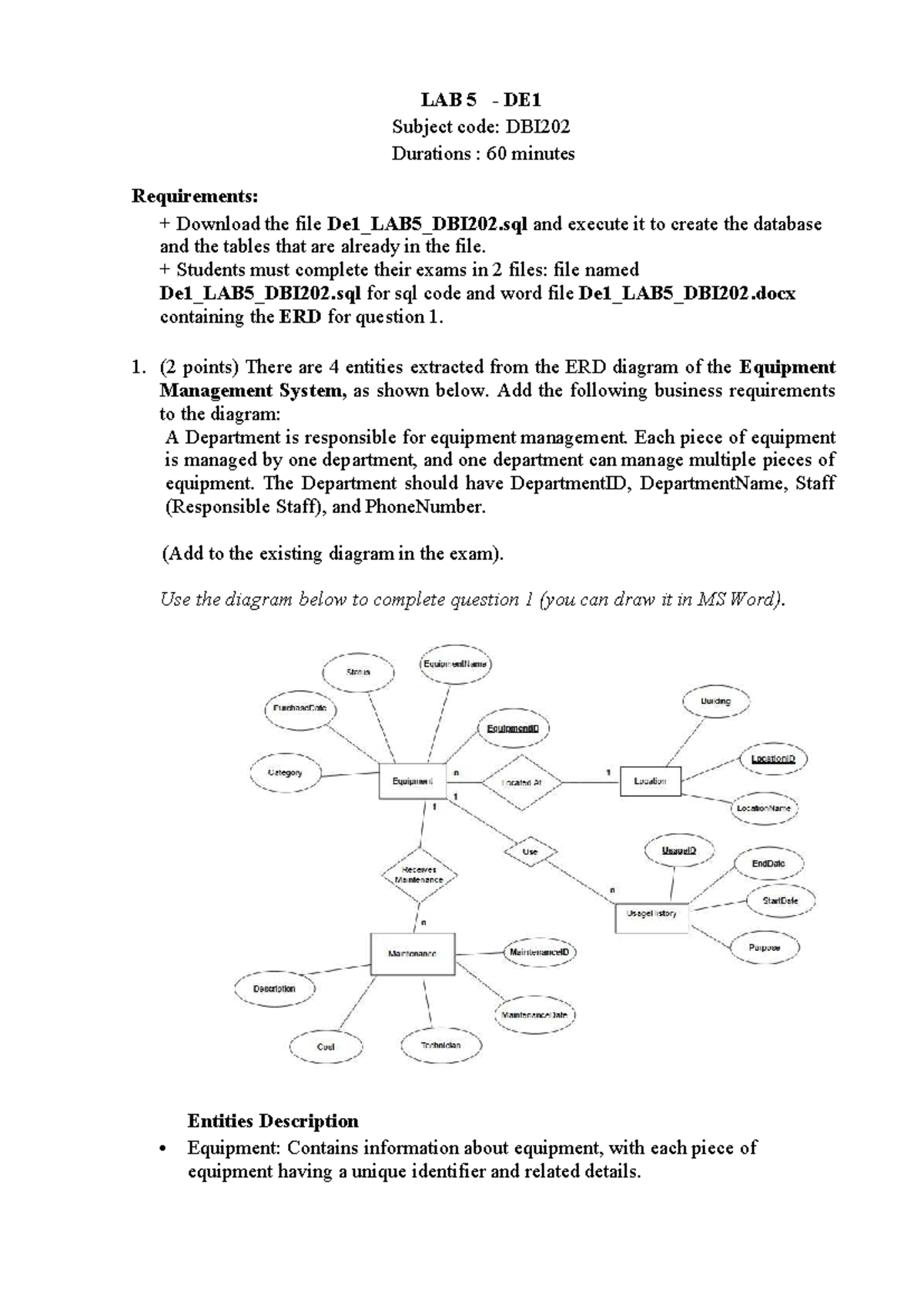 LAB 5: DBI202 Database Creation & ERD Requirements - Studocu