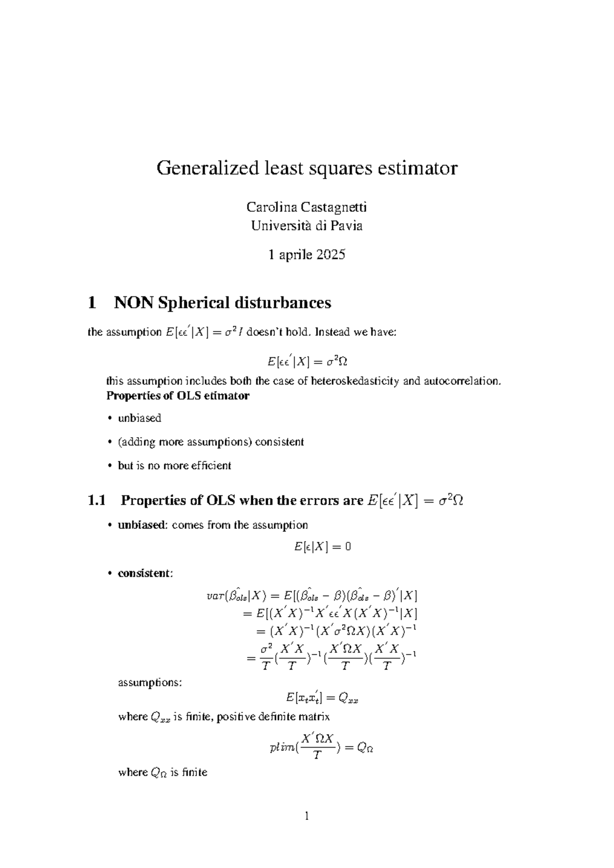 Generalized Least Squares Estimator - Lecture Notes - Studocu